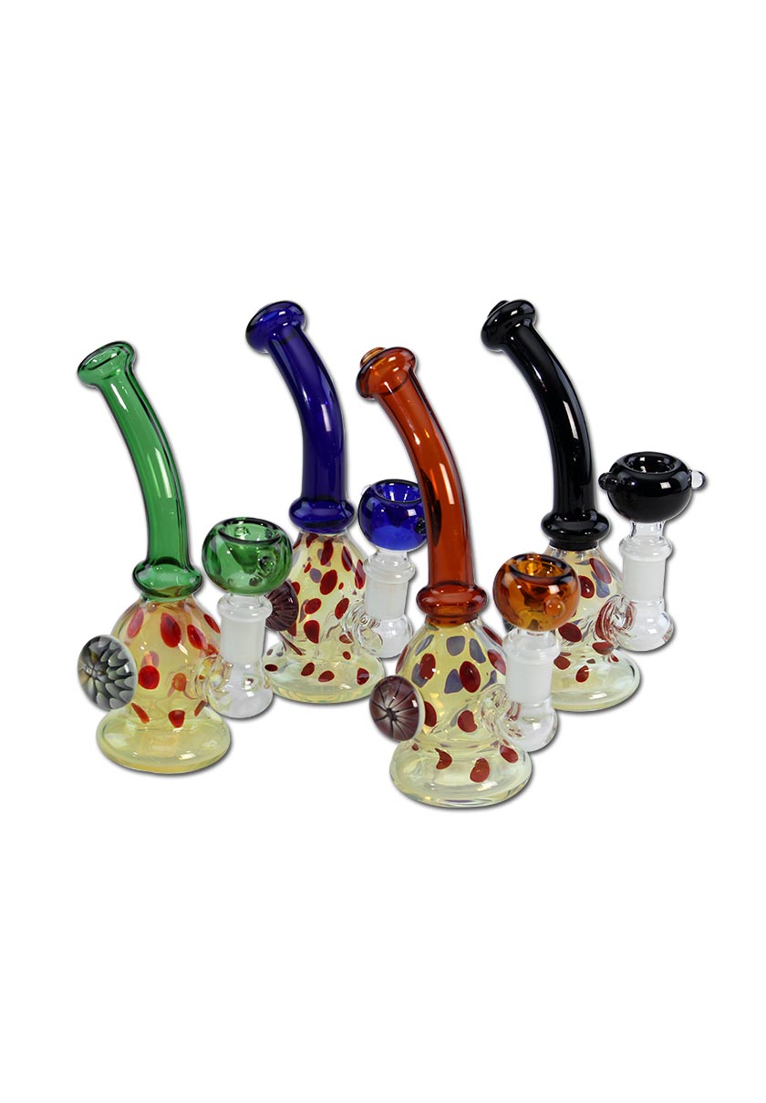 Mini Bongs with Glass Flower in Colour Mix | Black Leaf
